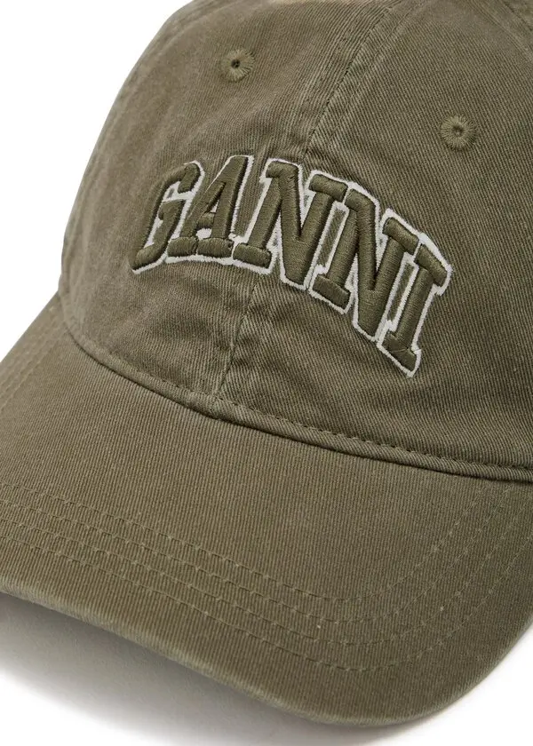 GANNI Logo-appliquéd Cotton Baseball Cap - Grey