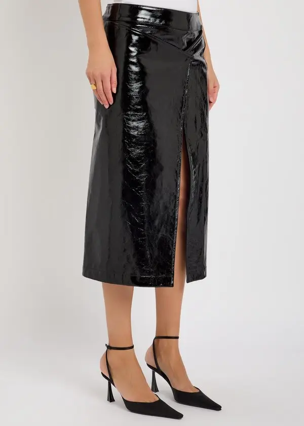 ARMARIUM Ember Glossed Leather Midi Wrap Skirt
