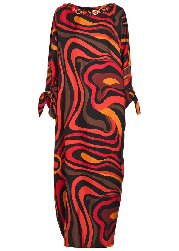 Emilio Pucci Embellished Printed Silk-twill Maxi Kaftan