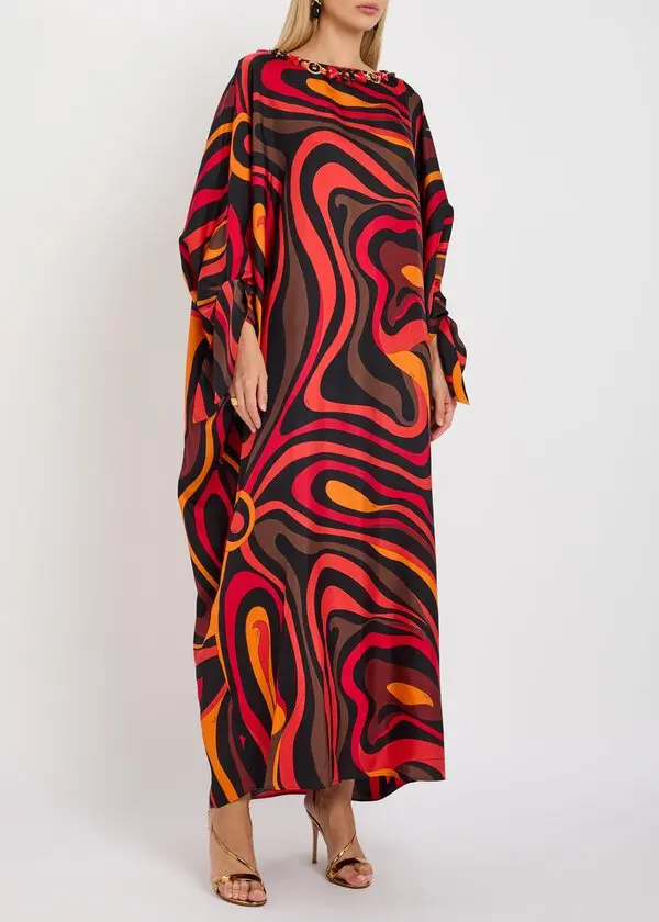 Emilio Pucci Embellished Printed Silk-twill Maxi Kaftan
