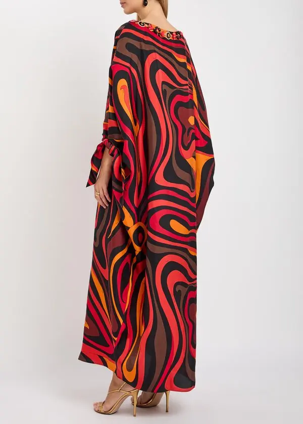 Emilio Pucci Embellished Printed Silk-twill Maxi Kaftan