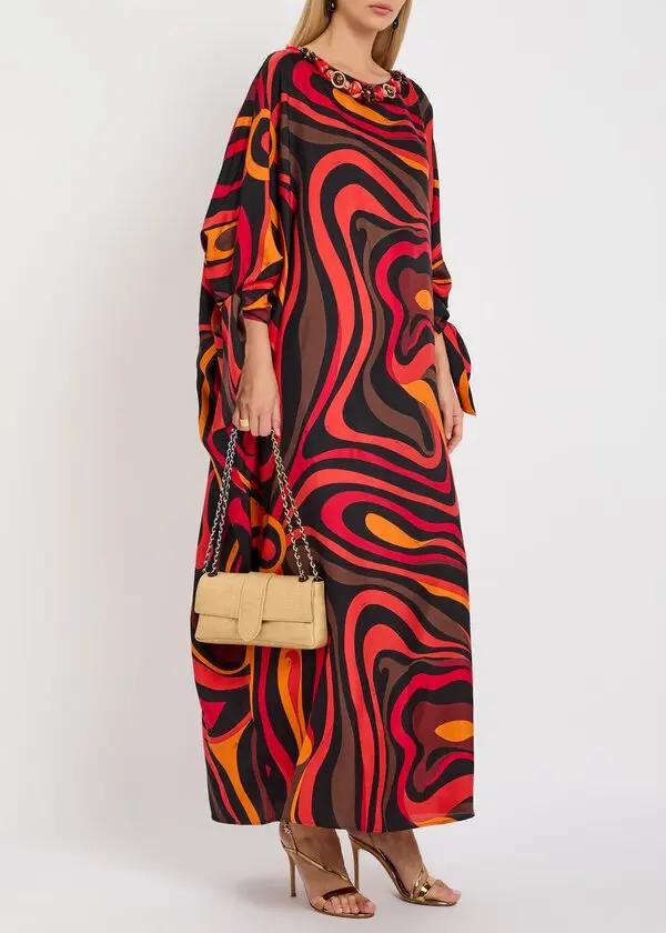 Emilio Pucci Embellished Printed Silk-twill Maxi Kaftan