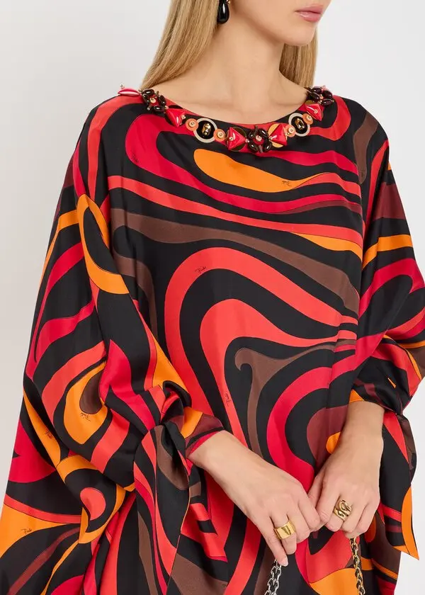 Emilio Pucci Embellished Printed Silk-twill Maxi Kaftan