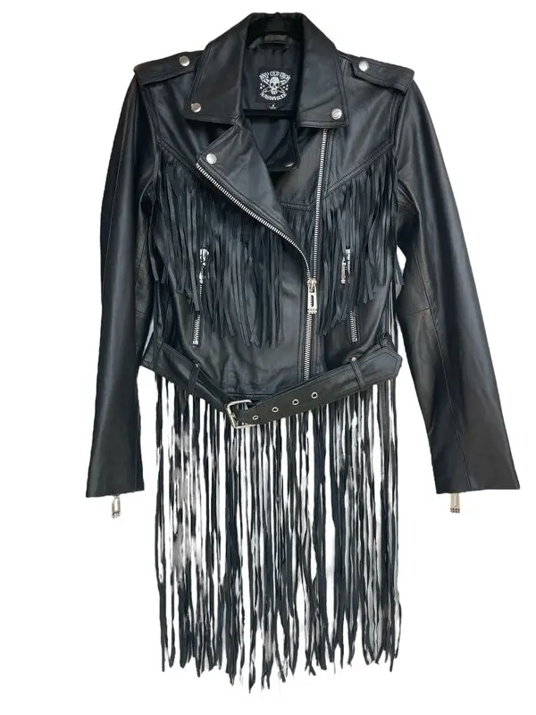 ANY OLD IRON Black Leather Super Fringe Moto Jacket