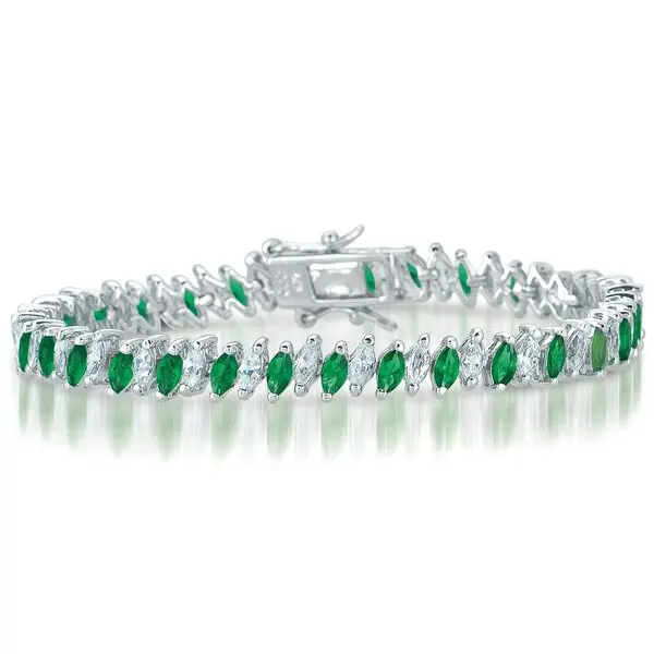 GENEVIVE Sterling Silver White Gold Plated Tennis Bracelet With Cubic Zirconia - Green