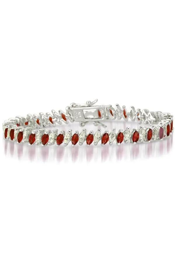 GENEVIVE Sterling Silver White Gold Plated With Cubic Zirconia Tennis Bracelet - Red
