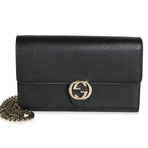 Gucci Dollar Calfskin Interlocking G Chain Wallet - Black