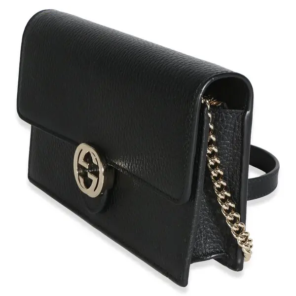 Gucci Dollar Calfskin Interlocking G Chain Wallet - Black