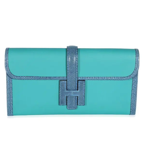 Hermès Swift Lizard Jige Elan Touch 29 Clutch - Blue