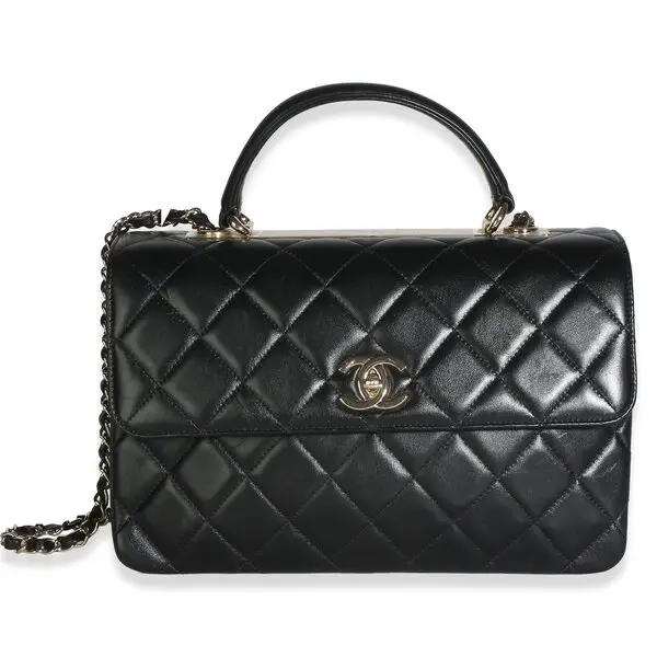 Chanel Quilted Lambskin Trendy Top Handle Bag - Black
