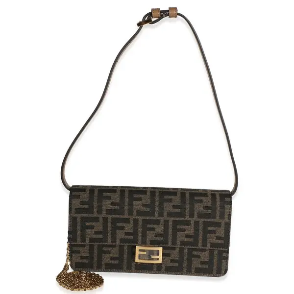 Fendi Ff Jacquard Canvas Baguette Wallet On Chain - Brown