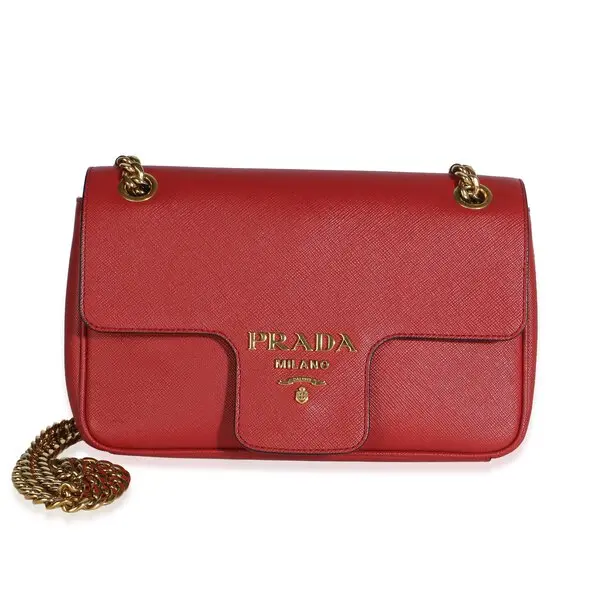 Prada Saffiano Pattina Shoulder Flap Bag - Red