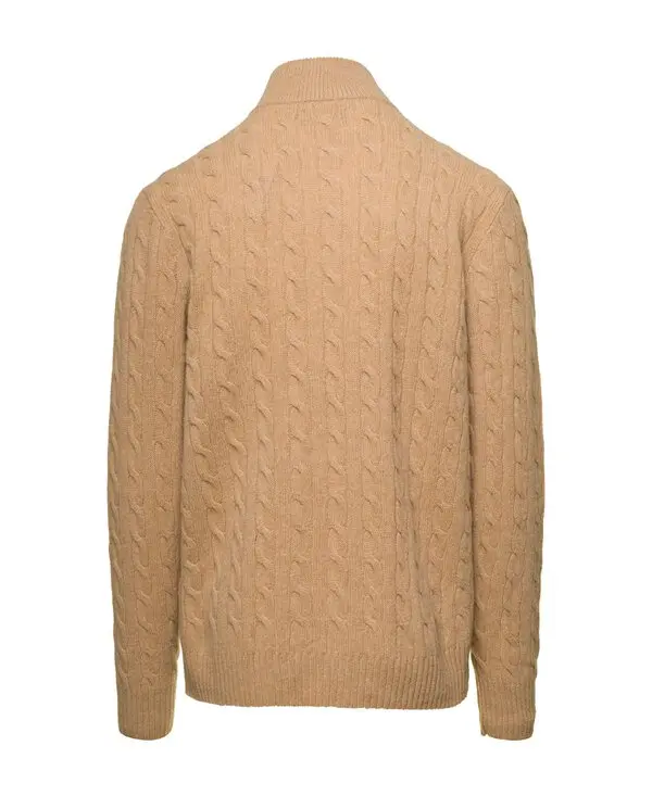 Polo Ralph Lauren Cable-knit Quarter-zip Jumper With Embroidered Pony - Nude