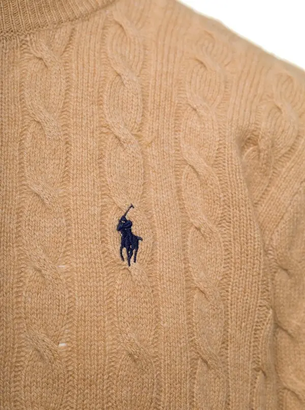 Polo Ralph Lauren Cable-knit Quarter-zip Jumper With Embroidered Pony - Nude