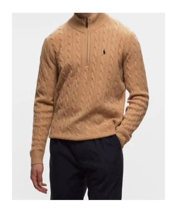 Polo Ralph Lauren Cable-knit Quarter-zip Jumper With Embroidered Pony - Nude