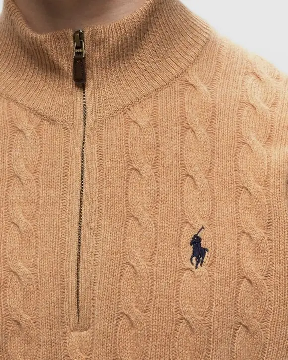 Polo Ralph Lauren Cable-knit Quarter-zip Jumper With Embroidered Pony - Nude