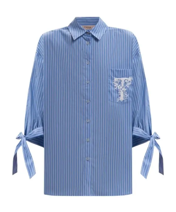 TWINSET Striped Tie-detailed Shirt - Blue