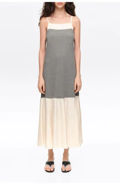 Bimba Y Lola A-line Two-material Midi Dress - Melange Grey