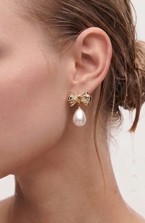 YOJ Bow Pearl Earrings Drop Earrings