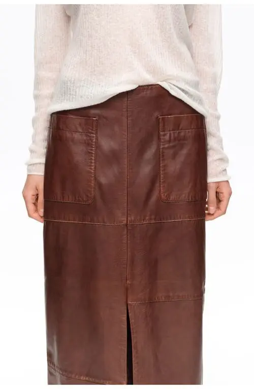 Bimba Y Lola Washed Leather A-line Midi Skirt