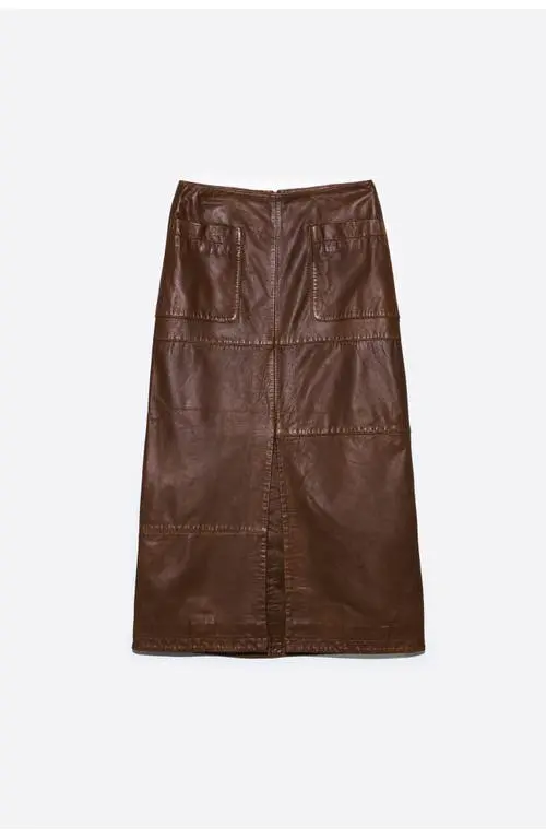 Bimba Y Lola Washed Leather A-line Midi Skirt
