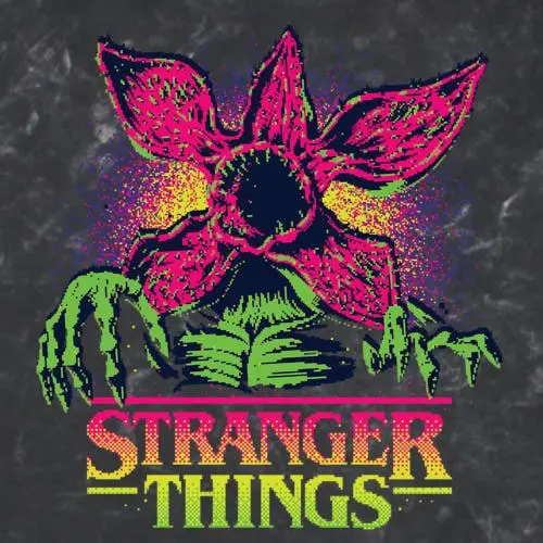 STRANGER THINGS Demogorgon Neon Pixel Logo Short Sleeve Graphic T-shirt