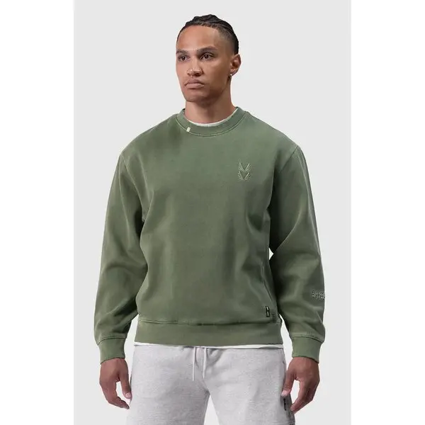 ASRV Tech Essential Distressed Crewneck - Faded Olive