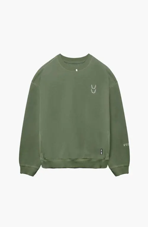 ASRV Tech Essential Distressed Crewneck - Faded Olive