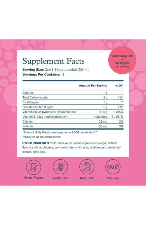 YOUTHEORY Vitamin B12 B6 Daily Energy And Brain Support Supplement Liquid Raspberry 12 Count 1oz