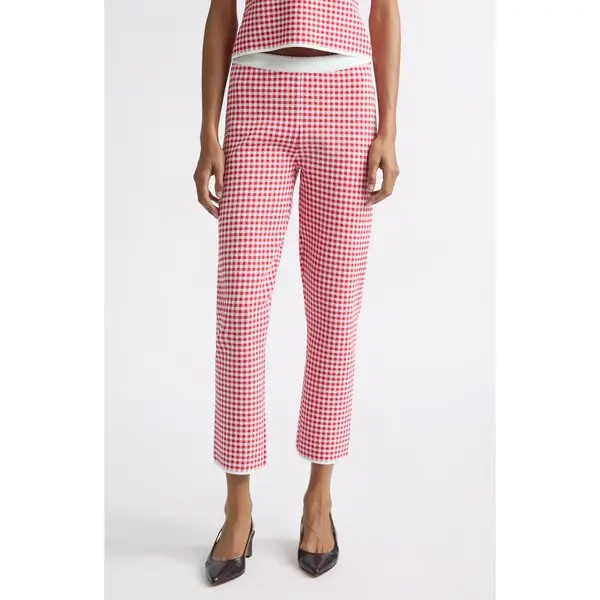 Posse Micah Gingham High Waist Crop Flare Pants - Red Gingham