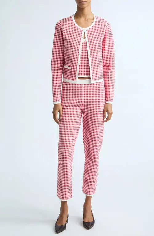 Posse Micah Gingham High Waist Crop Flare Pants - Red Gingham