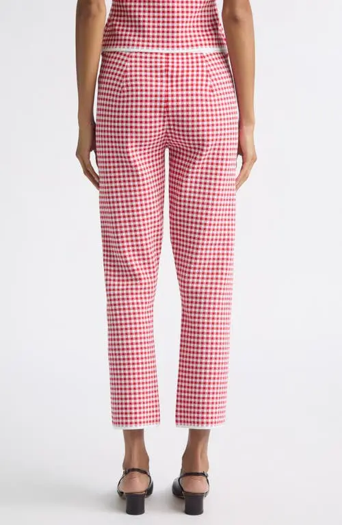 Posse Micah Gingham High Waist Crop Flare Pants - Red Gingham