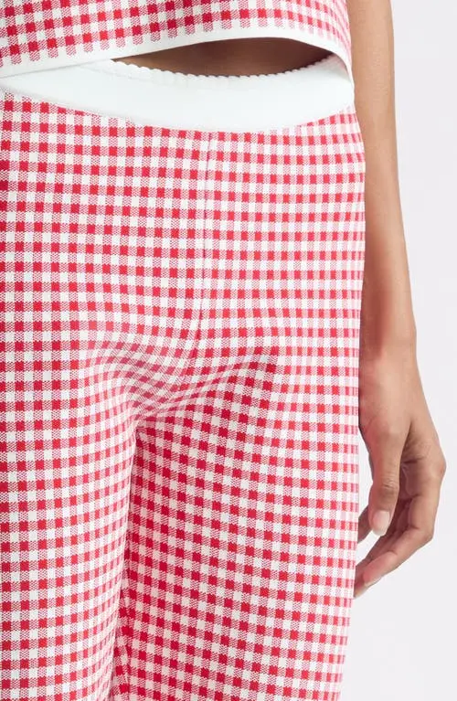 Posse Micah Gingham High Waist Crop Flare Pants - Red Gingham