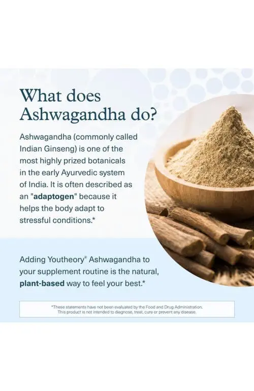 YOUTHEORY Ashwagandha Stress Support Supplement 1000 Mg 60 Vegetarian Capsules
