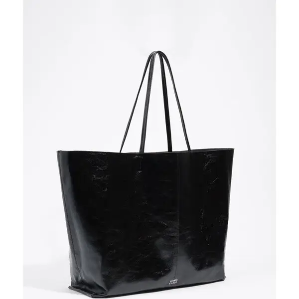 Bimba Y Lola Shiny Leather Maxi Shopper Bag - Black