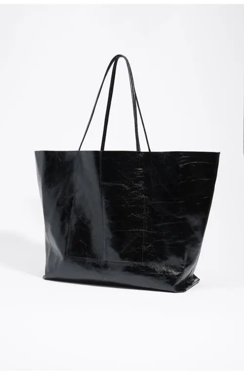Bimba Y Lola Shiny Leather Maxi Shopper Bag - Black
