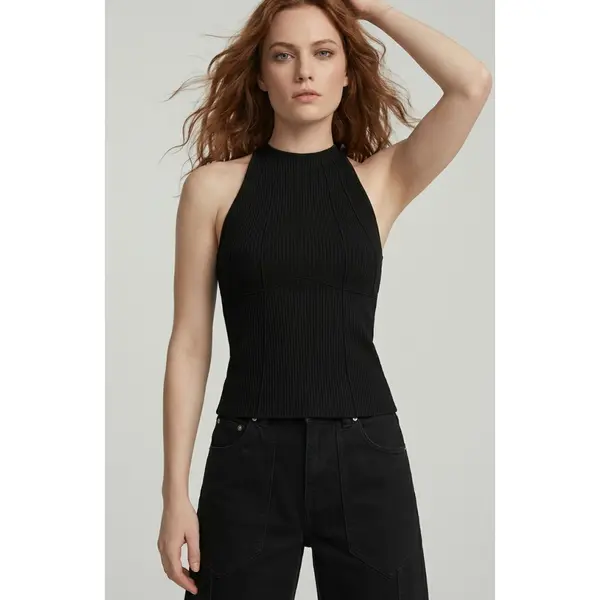 Anatomie Callie Rib Halter Top With Seam Shaping - Black