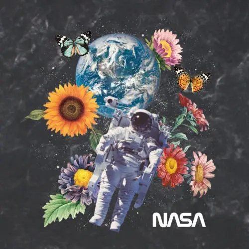 NASA Floral Astronaut In Space T Shirt - Black