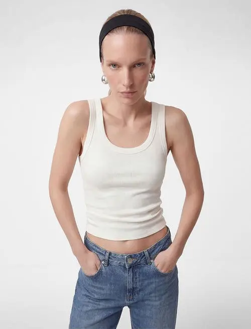 Koton Scoop Neck Ribbed Cotton Tank Top