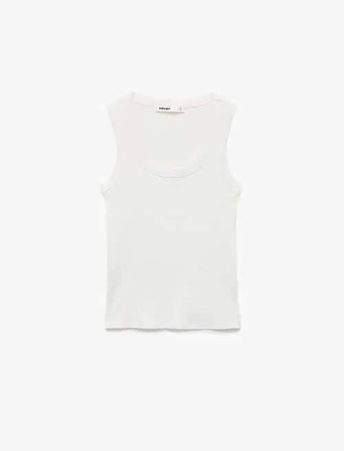 Koton Scoop Neck Ribbed Cotton Tank Top