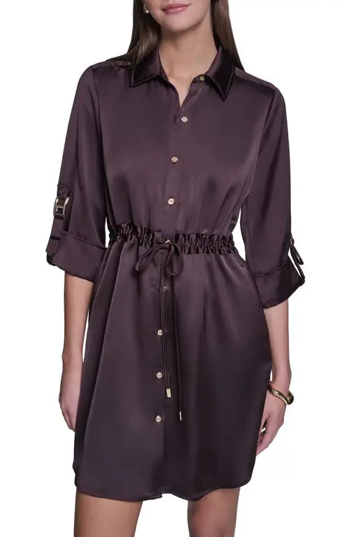 Halston 3/4 Sleeve Satin Shirt Dress