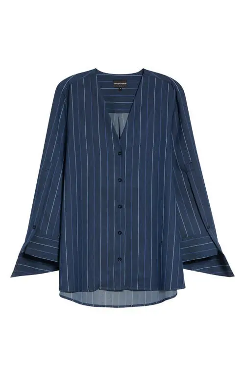 Emporio Armani Striped V-neck Top - Striped Blue
