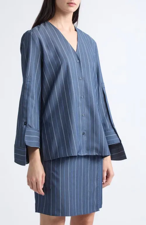 Emporio Armani Striped V-neck Blouse - Striped Blue