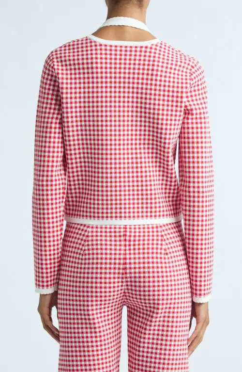 Posse Gingham Cardigan With Contrast Trim - Red Gingham