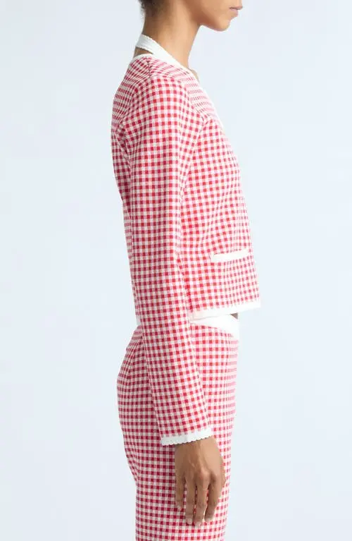 Posse Gingham Cardigan With Contrast Trim - Red Gingham