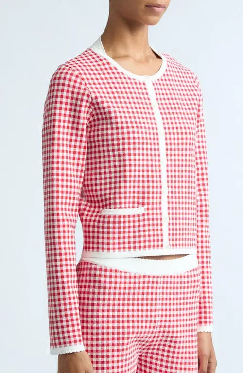 Posse Gingham Cardigan With Contrast Trim - Red Gingham