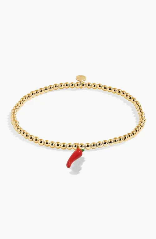 A LITTLES & CO A Little Vibes 'spice Of Life' Beaded Bracelet With Chili Pepper Charm In Gold-tone Plating