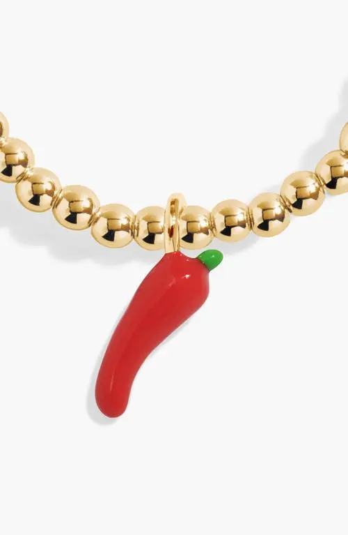 A LITTLES & CO A Little Vibes 'spice Of Life' Beaded Bracelet With Chili Pepper Charm In Gold-tone Plating