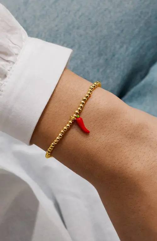 A LITTLES & CO A Little Vibes 'spice Of Life' Beaded Bracelet With Chili Pepper Charm In Gold-tone Plating