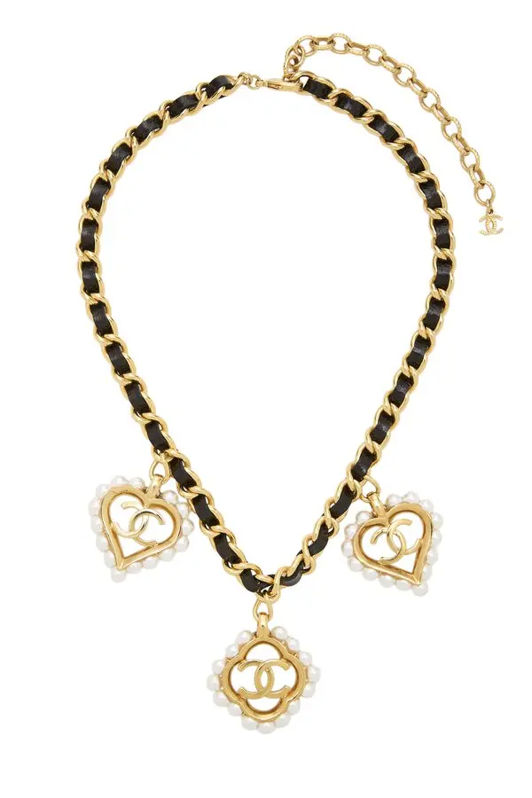 Chanel Gold 'cc' Faux Pearl Heart Necklace - Black